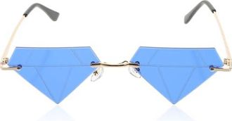 Beaupretty Lunettes de Soleil Funky sans Monture Forme Diamant Irr&eacute;guli&egrave;re Verres Bleu Profond Monture Dor&eacute;e Accessoires de F&ecirc;te Disco pour Femmes Lunettes de So