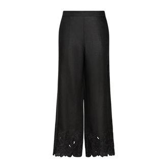 Elena Miro Pantalazzo-Hose aus Baumwollmischgewebe mit Voile- Allover-Stickerei und flie&szlig;ender Passform - - Trousers - Damen - Schwarzk - 4XL