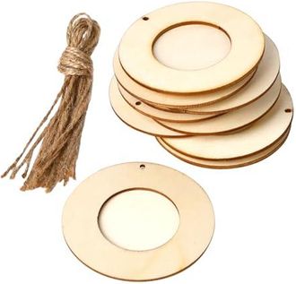 Generic Lot de 10 mini cadres photo ronds en bois avec corde de suspension pour d&eacute;coration murale