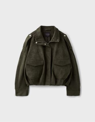 Stradivarius veste oversize en daim synth&eacute;tique kaki-Vert
