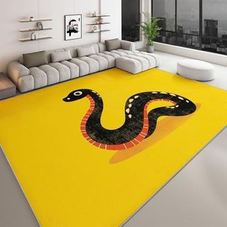 Generic Tapis Jaune Moutarde Lavable pour Salon, Tapis &agrave; Poils Courts Antid&eacute;rapant Chinois Dessin Anim&eacute; Animaux Dragon pour Enfants Bureau Salle &agrave; Manger Cuis