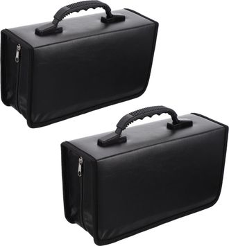 Aboofan 2 Stück CD Tasche Fächer PU Kunstleder Großraum Disc Organizer Aufbewahrungstasche Tragbar Kratzfest für DVDs Schwarz