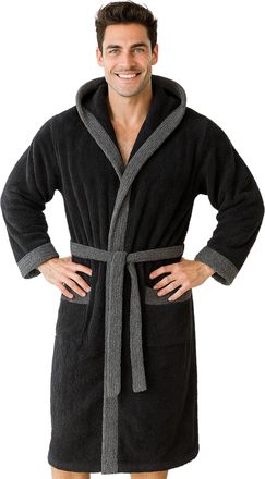 Morgenstern Bademantel Herren Baumwolle Frottee mit Kapuze Saunabademantel Oeko Tex Spa Lang Gr&ouml;&szlig;e XL Schwarzgrau/Grau