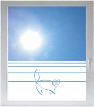Indigos UG Sichtschutzfolie Glasdekorfolie Fensterfolie mit Motiv satiniert Blickdicht - d312 Fette Katze - 1000 mm L&auml;nge - 500 mm H&ouml;he Streifen - selbstklebend 