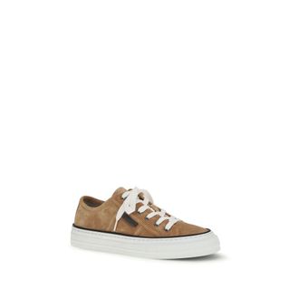 Brunello Cucinelli Womens Beige Calf Leather Bos Taurus Low Top Sneakers