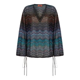 Missoni Chevron-Bluse aus Lam&eacute;-Viskose mit Pailletten - - Blouses & Shirts - Damen - Blau - 3XS