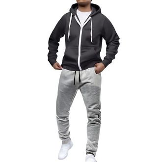 Generic Surv&ecirc;tement De Sport Pour Homme, Sweat &Agrave; Capuche Zipp&eacute; Manches Longues Et Pantalon Ensemble De 2 Pi&egrave;ces, Ample Et Confortable, V&ecirc;tements Chaud Fitness