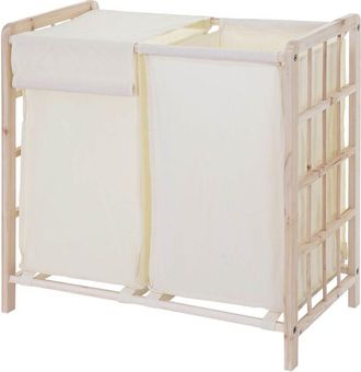 Hhg Bac &agrave; linge 582, Bo&icirc;te &agrave; linge panier &agrave; linge, bois massif 60x60x33cm 68l, brun clair, couvercle cr&egrave;me