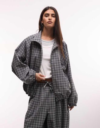 Collusion top de surv&ecirc;tement oversize ajust&eacute; &agrave; carreaux en ensemble coordonn&eacute;-Gris