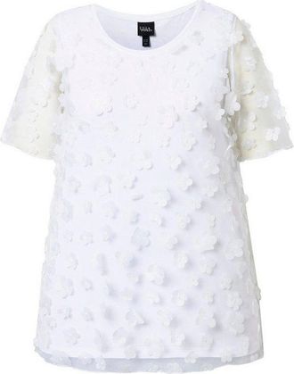 Ulla Popken T-Shirt T-Shirt Bl&uuml;ten-Applikation Rundhals Halbarm