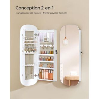 Songmics Songmics - Armoire à Bijoux, Miroir Mural avec led et Serrure, Miroir Psyché avec Plusieurs Compartiments, pour Boucles dOreilles, Colliers, Surface