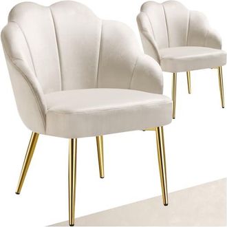TecTake Lot de 2 Chaises de Salle à Manger rembourrées Cocktail Moderne Velours Fauteuil Salon Scandinave Pieds en Acier Élégant pour Coiffeuse, Chambre, Dres