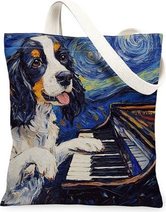 Generic Sac fourre-tout en toile motif &eacute;pagneul Springer pour faire du shopping, 33 x 38,1 cm, sac d&eacute;picerie r&eacute;utilisable pour femme, animal de compagnie, chi