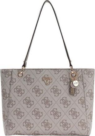Guess sac &agrave; &eacute;paule sac shopper Noelle II Tote Bag Dark Taupe Logo &eacute;cru