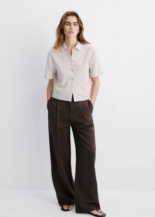 Mango Chemise rayures manches courtes sable - Femme - XXS - MANGO