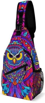 Generic Multifonction Sacoche Homme Bandouliere Hibou hippie coloré, oiseau magique Sac Bandoulière Durable,Antivol Sac à Dos Militaire pour Homme Femme Cycli