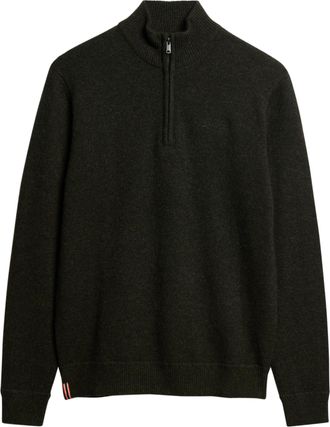 Superdry Herren Essential Strickpullover mit Halbreißverschluss und Stickerei Dunkel Moos Meliert XXL