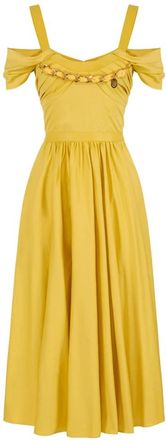 Elisabetta Franchi Femme, Robes, Jaune, Taille: 38 FR Robe en coton stretch avec cha&icirc;ne bijou