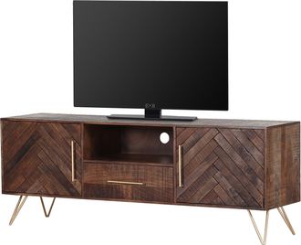 Red Living home24 TV-Lowboard Korpus: Massivholz Akazie, gebeizt & lackiert Gestell & Griffe: Eisen, pulverbeschichtet Braun 175 x 60 x 43cm