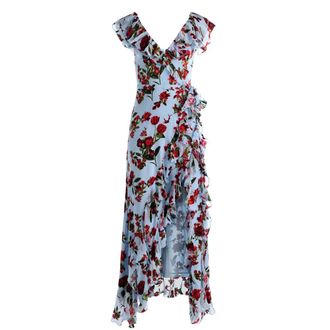 Alice & Olivia Femme, Robes, Bleu, Taille: 40 FR Kristen Ruffle Wrap Maxi Dress