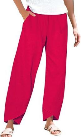 Generic Pantalon L&eacute;ger Femme Ample Fluide Large en Lin Pantalon Large en Lin pour Femme D&eacute;contract&eacute; Ample Taille Haute Plage Haren Poches Jupe Culotte Fluide 