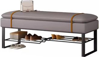 Generic 2-stufige Schuhbank for Den Eingangsbereich Mit Gepolsterter Sitzfläche Aus PU-Leder Und Schwarzen Metallbeinen for Flur Und Wohnzimmer(Grey,100 x 36 