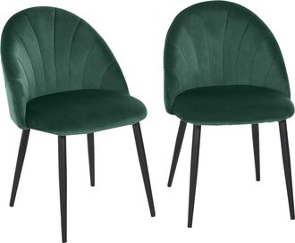 HOMCOM Esszimmerst&uuml;hle 2er Set K&uuml;chenstuhl mit muschelf&ouml;rmiger R&uuml;ckenlehne, Samtoptik, Sessel Polsterstuhl mit Fu&szlig;polster, St&uuml;hle, Wohnzimmerstuhl mit Stahlb