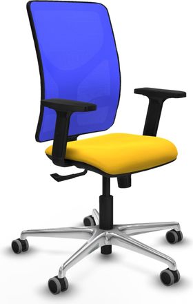 Piqueras y Crespo Schreibtischstuhl mit Rollen, 2D-Armlehnen, h&ouml;henverstellbare Lendenwirbelst&uuml;tze, ausgestattet mit 3 Positionen und Schneideschaum, Blau/Gelb