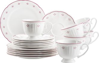 M&auml;ser M&auml;ser Serie Lova, Kaffeeservice 18-teilig Porzellan - 6 Dessertteller 19,5 cm, 6 Tassen 19 cl & 6 Untertassen 15,5 cm, Rot