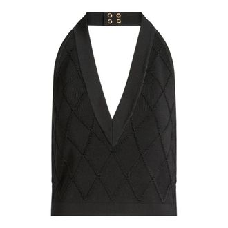 Balmain Gestepptes Strick-Neckholder-Top - - Tops - Damen - Schwarzk - L