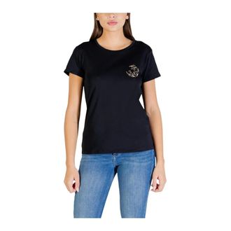 Liu Jo Femme, Tops, Noir, Taille: 46 FR T-shirt &agrave; Manches Courtes et Col Rond en Coton