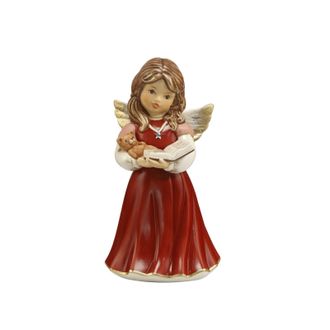 GOEBEL X-Mas Engels-Figur Kuschelzeit aus Steingut Mehrfarbig, Ma&szlig;e: 7,5cm x 7,5cm x 14cm, 41-539-29-1, Rot