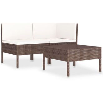 vidaXL Salon de jardin 3 pcs avec coussins R&eacute;sine tress&eacute;e Marron