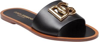 Dolce & Gabbana Femme, Chaussures, Noir, Taille: 38 EU Ciabatta Flat in Pelle di Vitello
