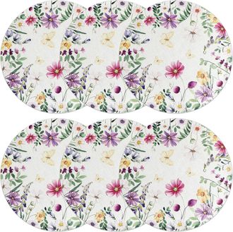 Garneck 6 St&uuml;ck Runde Leinen Platzsets mit Blumenmuster Florale Tischsets f&uuml;r Esstisch Weiche Waschbare Platzdeckchen f&uuml;r Runde Tische