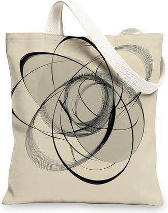 Generic Sacs fourre-tout en toile abstraite, sacs à provisions réutilisables, minimaliste, léger, lavable avec bandoulière, beige, 13x15 Inch