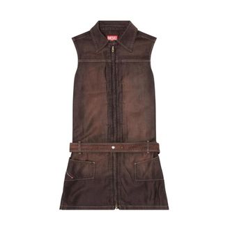 Diesel Flie&szlig;endes beschichtetes Denim-Minikleid - - Dresses - Damen - Braun - S