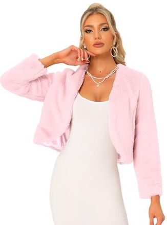 Allegra K Veste courte pour Femme en fausse fourrure &agrave; manches longues ouvert devant bol&eacute;ro dhiver manteau Rose clair XL