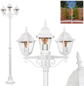 HOFSTEIN Außenwegeleuchte Naofe, Wegeleuchte aus Metall/Glas in Weiß/Klar, Kandelaber in antikem Look, Höhe max. 220 cm, Gartenbeleuchtung IP44, 3 x E27, ohne 