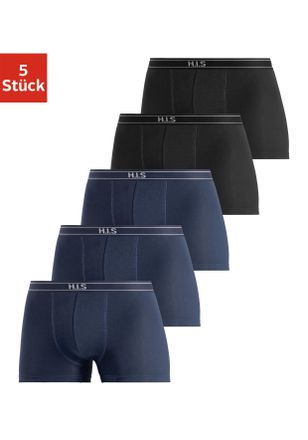 H.I.S Boxer H.I.S Boxershorts f&uuml;r Herren, Herren, Gr. XXL, 5 Stk., blau (schwarz, navy), Jersey, Obermaterial: 95% Baumwolle, 5% Elasthan, unifarben, eng, U