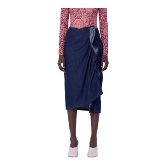 Dries Van Noten Jupe midi asym&eacute;trique en jean Sinas &agrave; volants - Femme - Jupes - Bleu - Taille: 36 FR