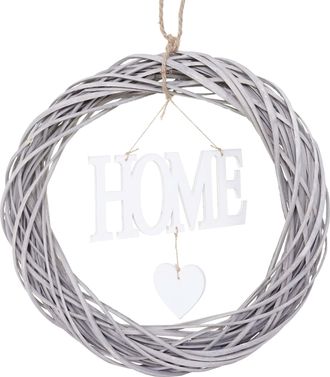 Mendler Türkranz Home rund, Dekokranz Wandkranz Kranz, Holz Ø 40cm MVG weiß-grau