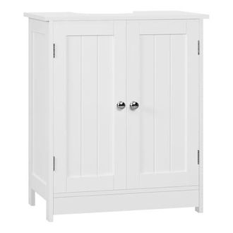 Woltu Meuble Salle de Bain sur Pied, Armoire sous Lavabo, Meuble sous Lavabo Blanc, avec &Eacute;tag&egrave;re R&eacute;glable et Portes, 50x60x30cm