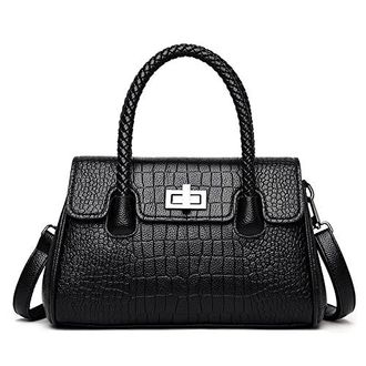 Generic Sacs &agrave; main et sacs &agrave; main pour femme - Grand sac &agrave; bandouli&egrave;re en crocodile avec poign&eacute;e sup&eacute;rieure - Tendance - Pour femme, Noir, Large