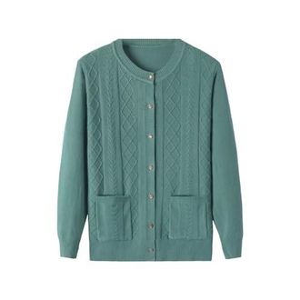 Generic Cardigan &agrave; manches longues et col rond pour femme, Vert haricot., Taille XL