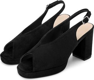 Allegra K Sandales &agrave; talon &eacute;pais &agrave; bout carr&eacute; et bride arri&egrave;re pour femme, Noir, 38.5 EU