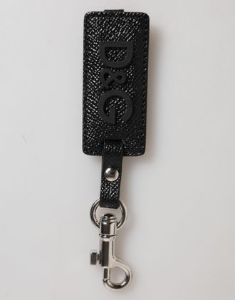 Dolce & Gabbana Black Dg Logo Leather Silver Metal Keyring Men Keychain Calf Accessory