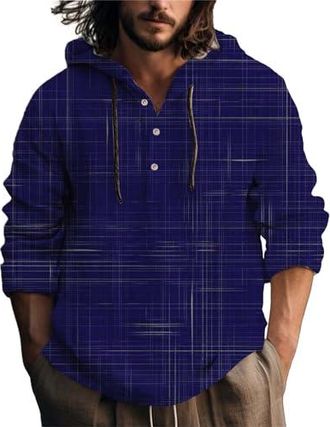 Generic Sweat-shirt hippie en lin pour homme avec capuche boutonn&eacute;e et patte de boutonnage &agrave; manches longues l&eacute;ger d&eacute;contract&eacute; plage yoga pull &agrave; capuche chemi