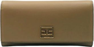 Elisabetta Franchi Femme, Accessoires, Brun, Taille: ONE Size Portefeuille Marron avec Détail Métal Doré