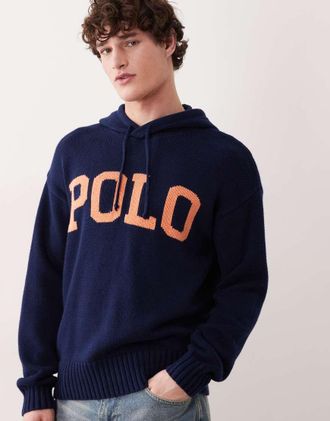 Polo Ralph Lauren Sweat &agrave; capuche en maille - Bleu marine